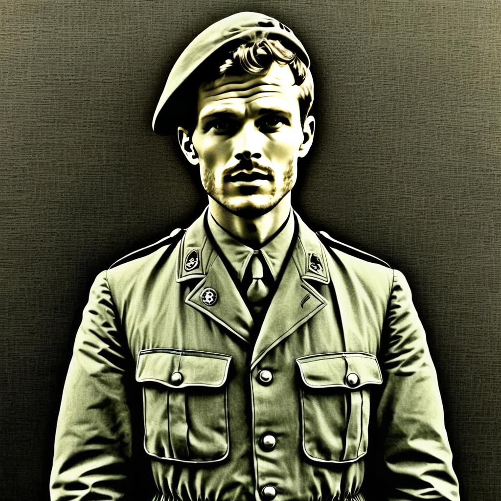 Vintage Military Man Portrait in Digital Art Style swap face